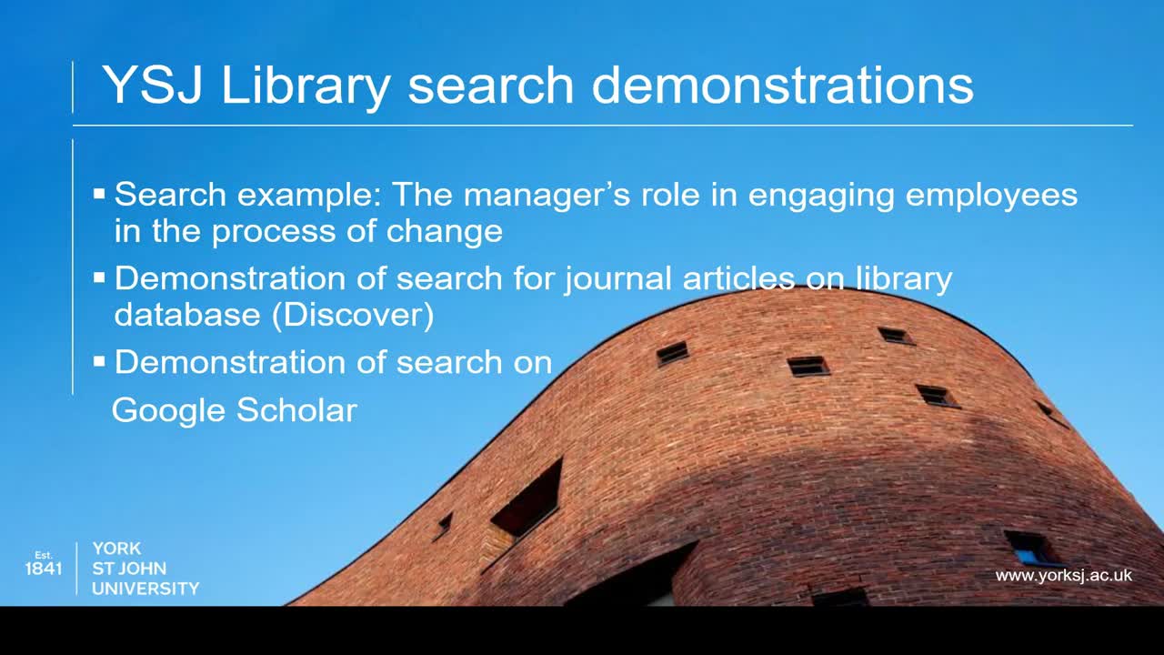 - YSJ Library Search demonstrations